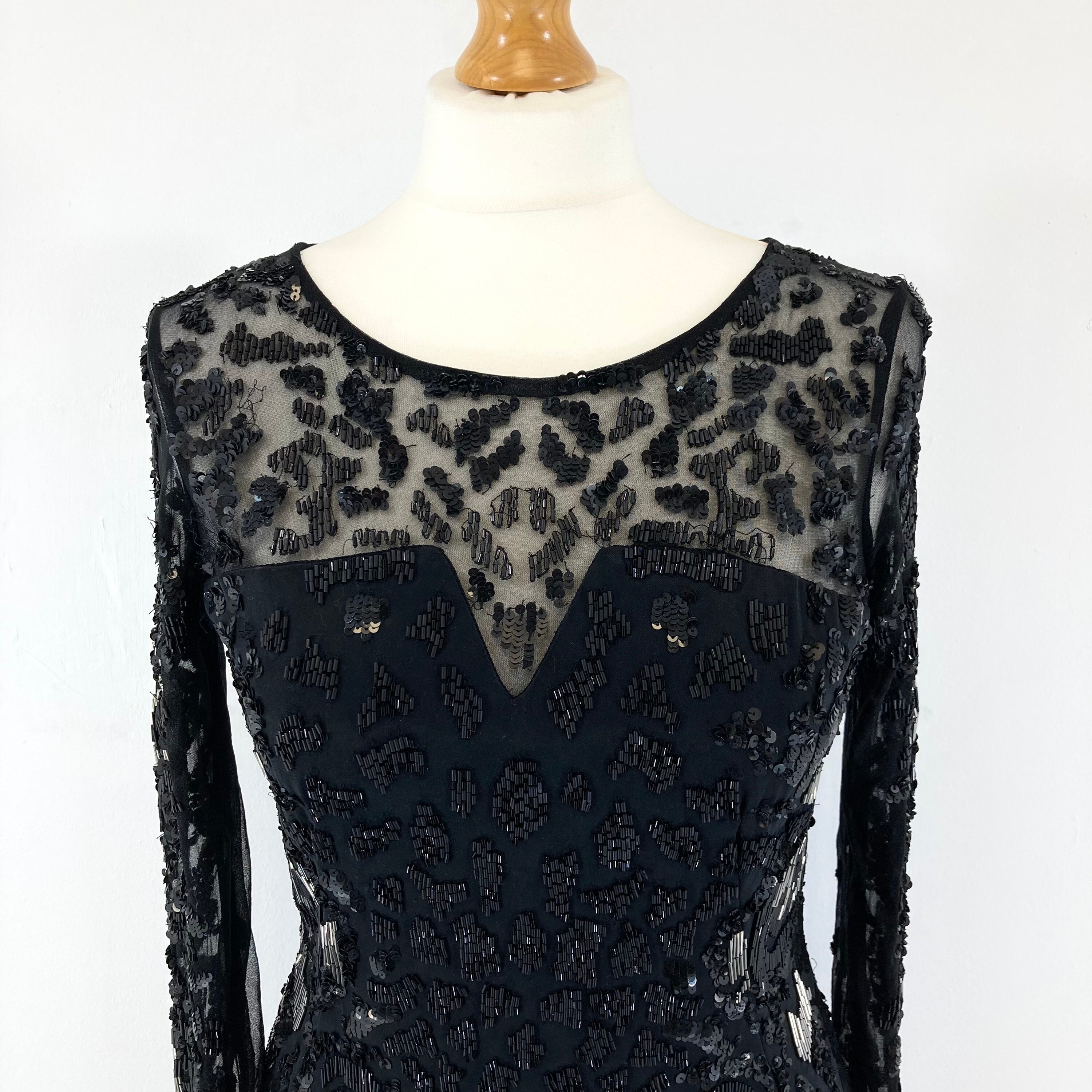 Bead Embellished Dress / Allsaints / Black / Beaded / Sequins / Sheer ...