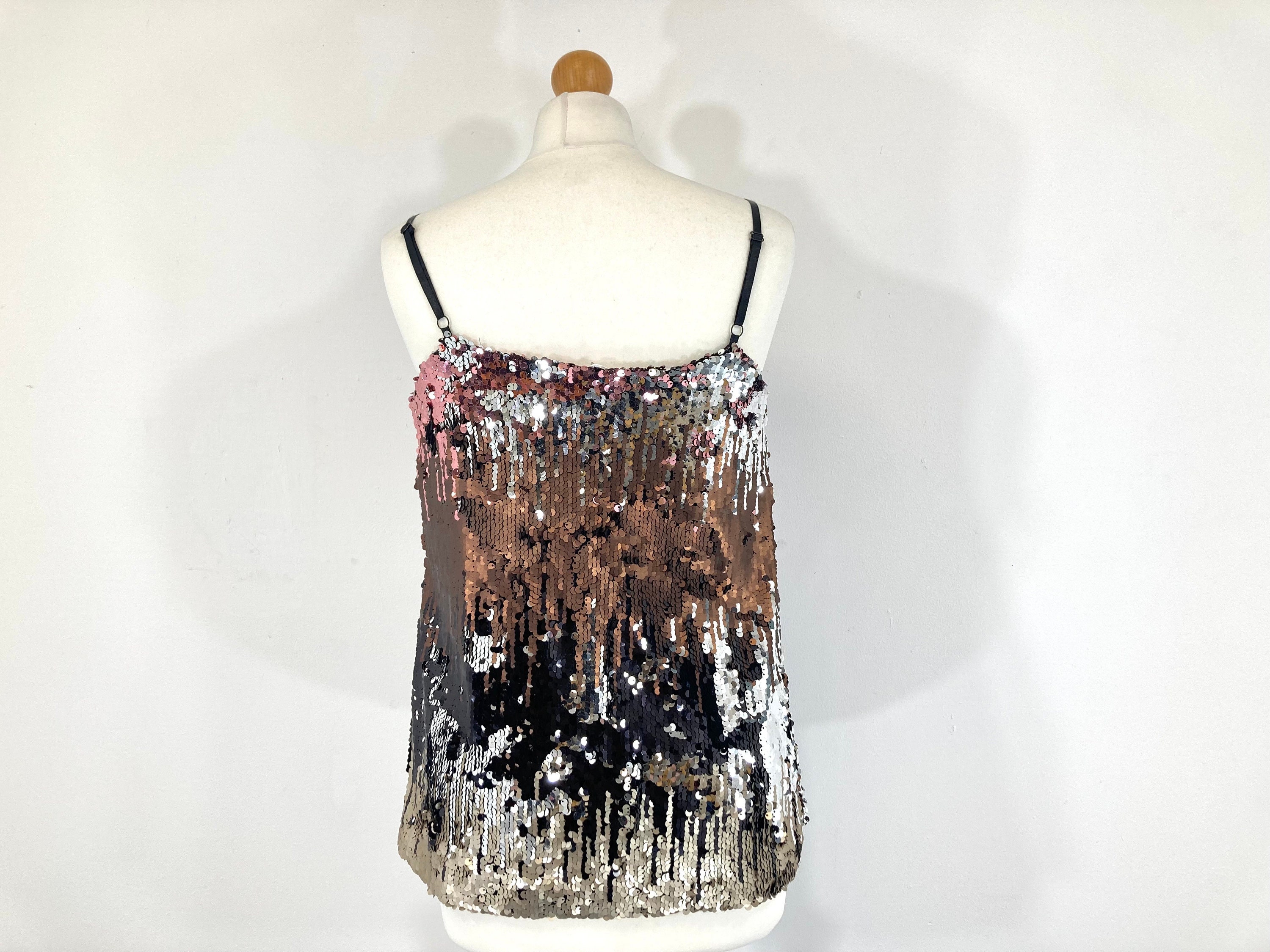 Sequinned Vest Top / George / Silver / Pink / Brown / Sequins - Etsy