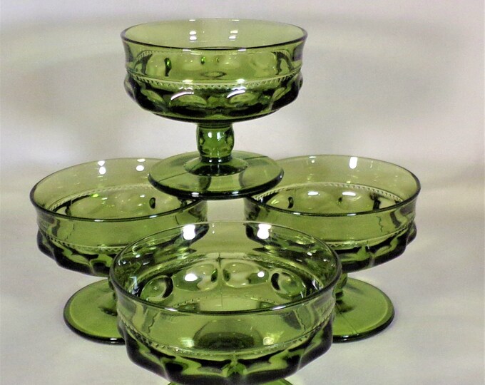 Colony Green Glass Set 4 Champagnes Tall Sherbets Color Crown Green ...