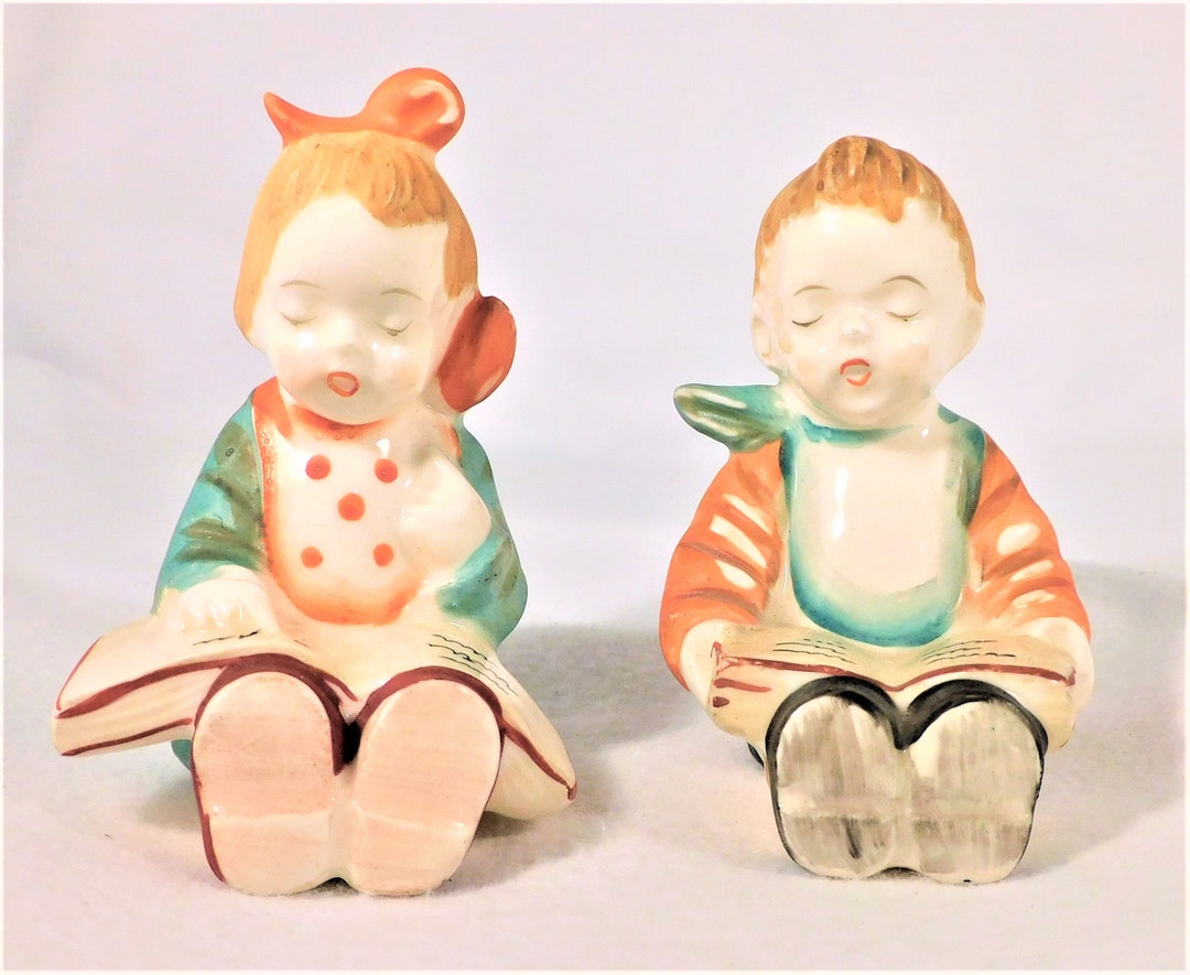 Vintage Japan Ceramic Salt & Pepper Shakers: Boy and Girl Reading - Etsy
