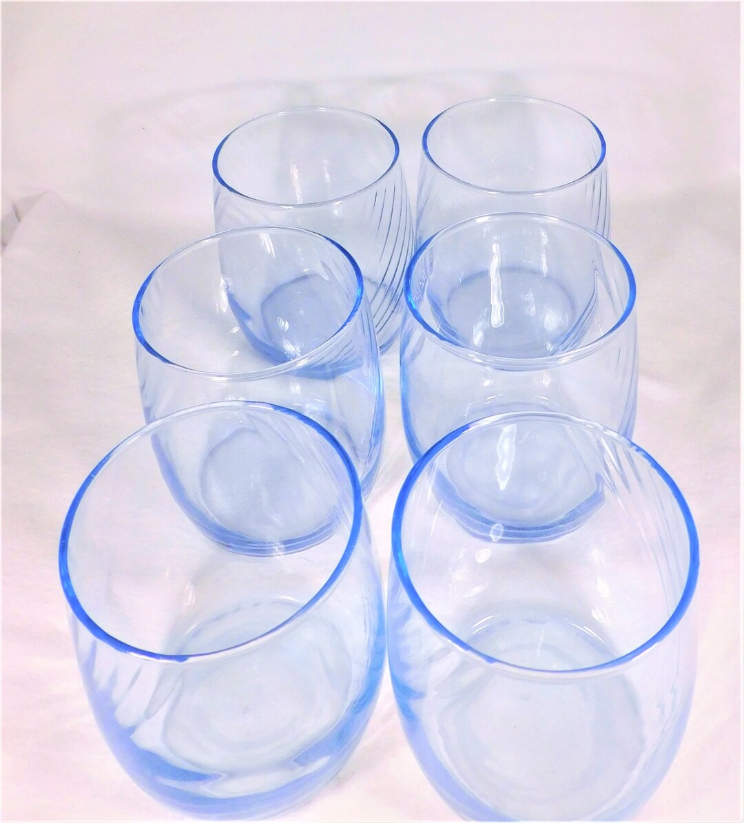 Set 6 Libbey Light Blue Glass Swirl Juice Beverage Roly Poly Tumblers 3 ...