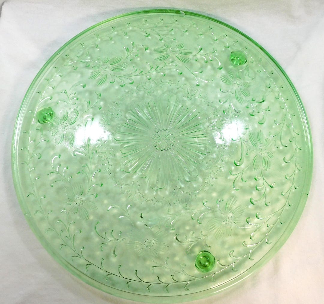 US Glass Depression Cake Sandwich Tray Footed Shaggy Rose Pattern 12.75 ...