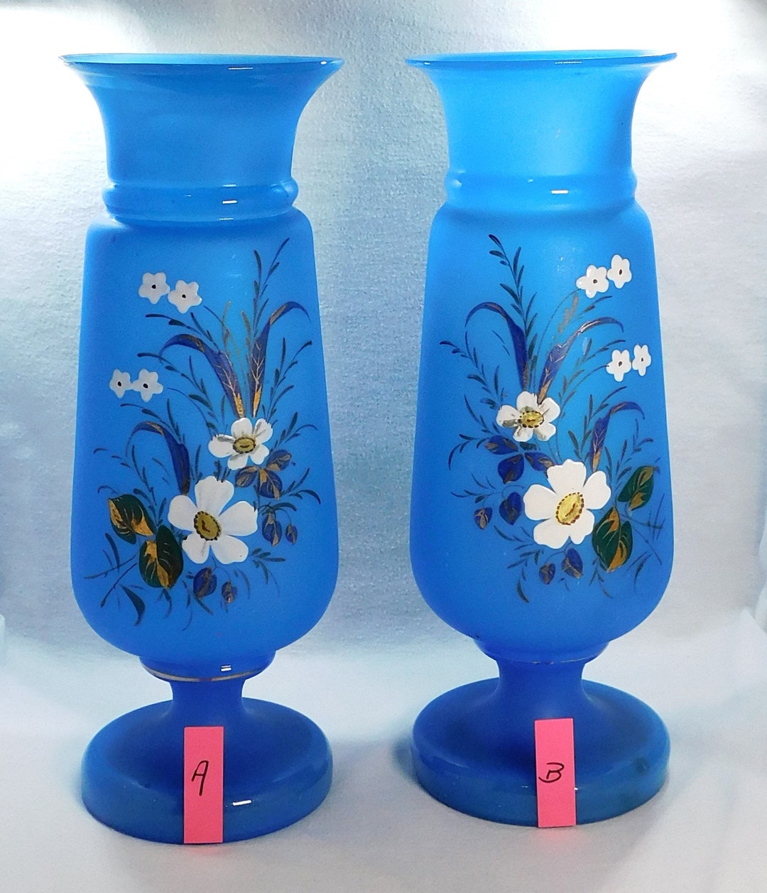 Antique Bristol Glass 12" Vase Turquoise Blue Hand Blown & Painted ...