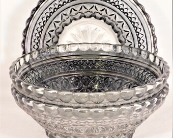 Vintage Set of 5 Anchor Hocking Wexford Waffle Pattern Glass Fruit ...