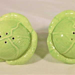 Secla Light Green Cabbage Salt & Pepper Shakers Embossed Ceramic Rubber ...