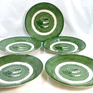 MCM Royal China Set 5 Saucers Colonial Homestead Pattern Green Border ...