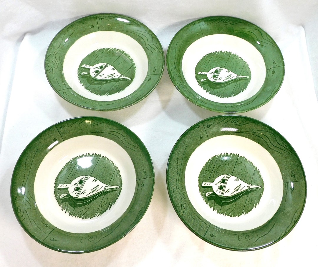 MCM Royal China Set 4 Sauce Dishes Colonial Homestead Pattern Green ...