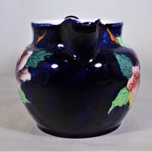 English Porcelain Creamer Pitcher Cobalt Blue Yellow & Pink Peony ...