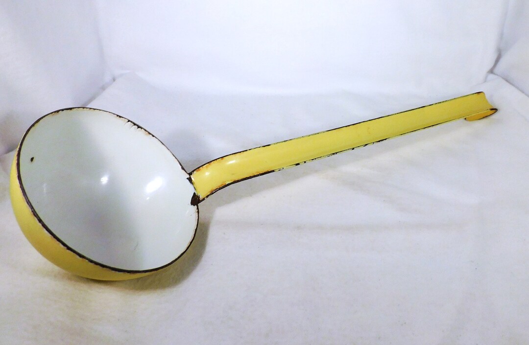 Vintage Enamelware Ladle Yellow Graniteware Exterior White - Etsy