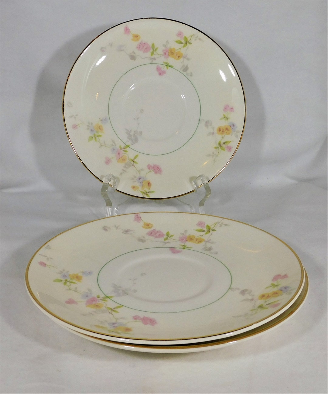 Pope Gosser China Set 3 Saucers Clementine Pattern Pastel Floral Design ...