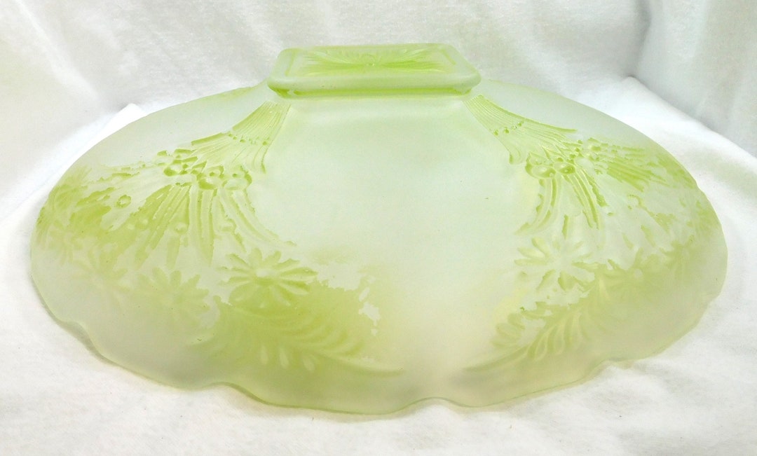 Depression Era Large Fruit Bowl Heavy White Satin Glass Green Daisy ...