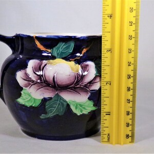 English Porcelain Creamer Pitcher Cobalt Blue Yellow & Pink Peony ...