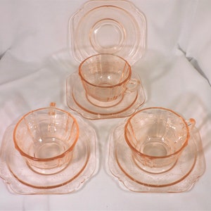 Federal Glass 7 Piece Lot Madrid Pattern Pink Glass 3 Cups & 4 - Etsy