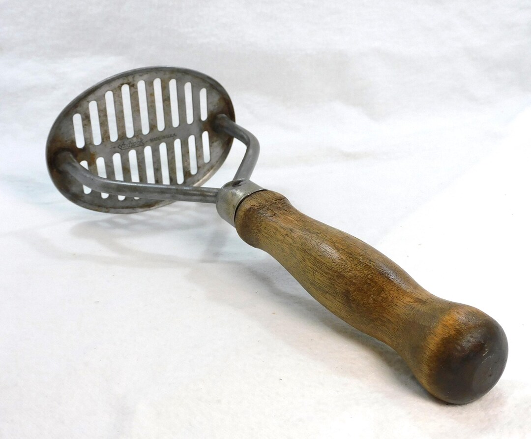 Vintage 1930s Androck Marked Potato Masher Pounder Muddler Wood Handled ...