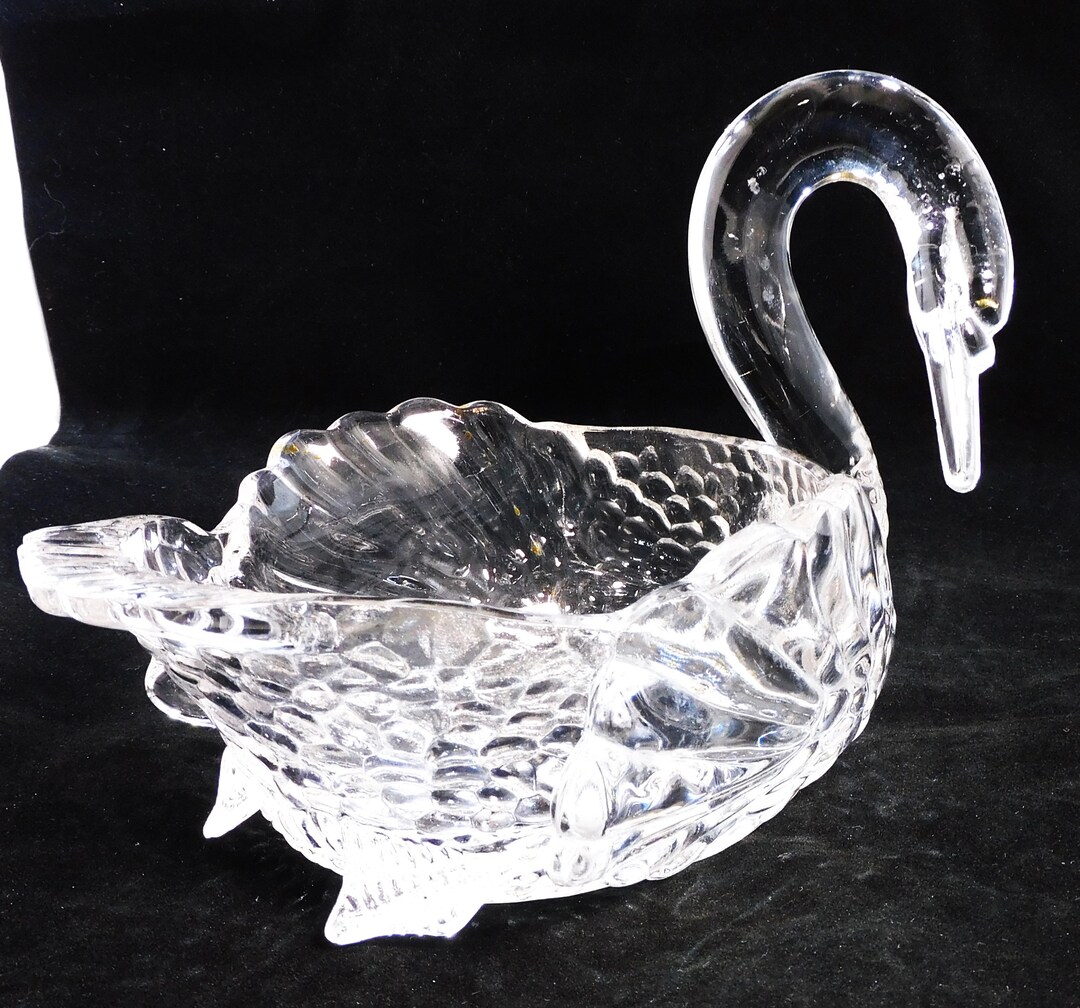 Clear Heavy Glass Swan Candy Dish Unmarked 8.5 Long 6 Tall Open Center ...