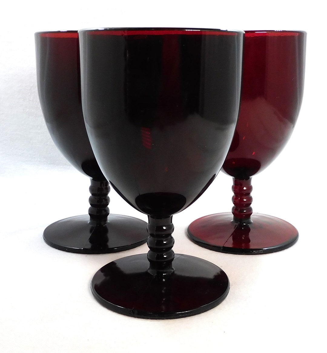 Anchor Hocking Monarch Red Ruby Glass MCM Goblets Set 3 Bubble Stems ...