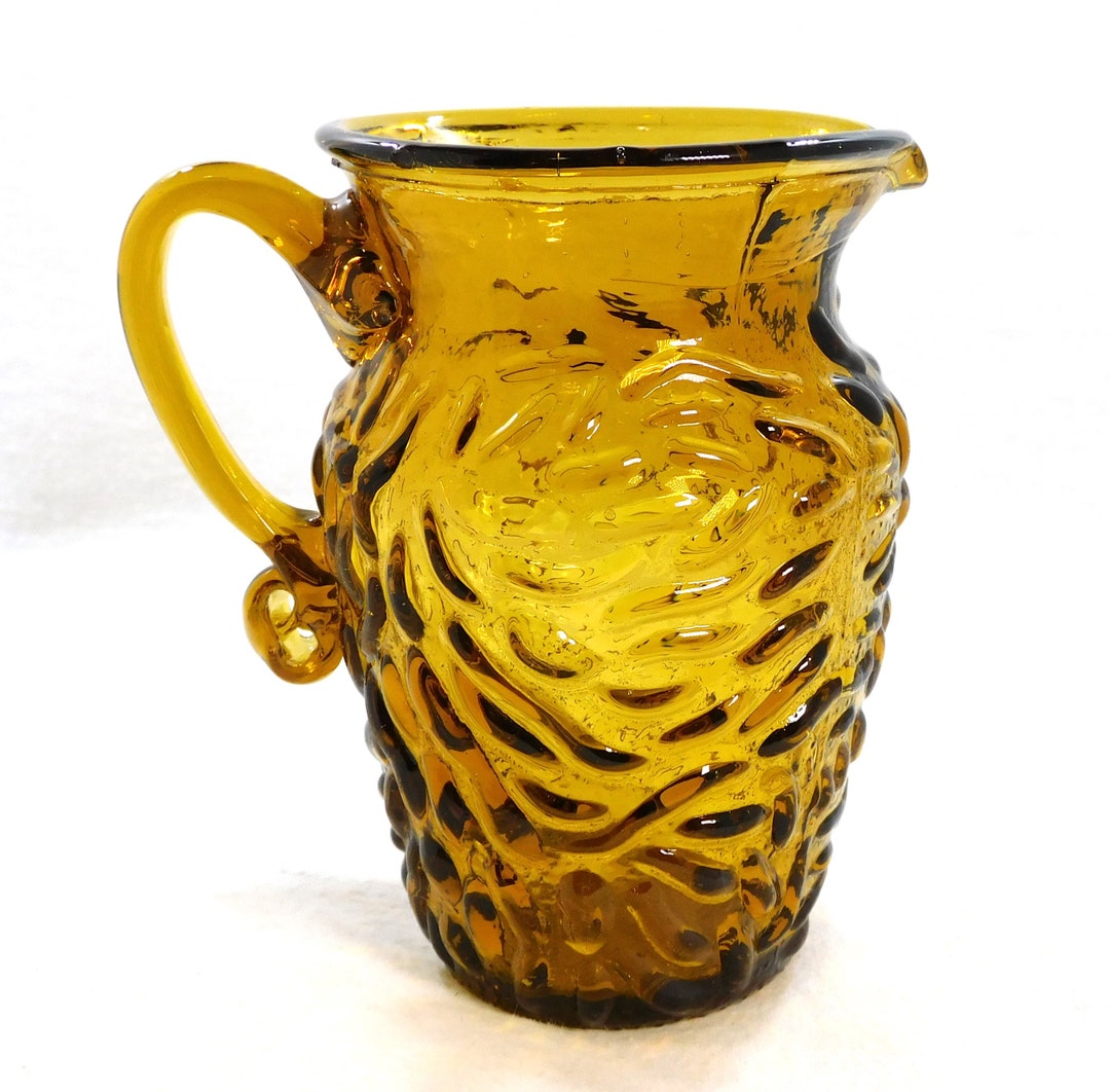 Vintage Amber Glass Small Pitcher Textured Sides Applied Handle 4.5 ...