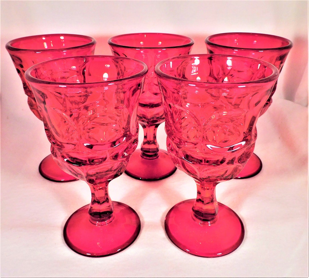 Vintage Fostoria Ruby Red 4 7/8" Goblets, Argus Pattern, Set of 5 - Etsy