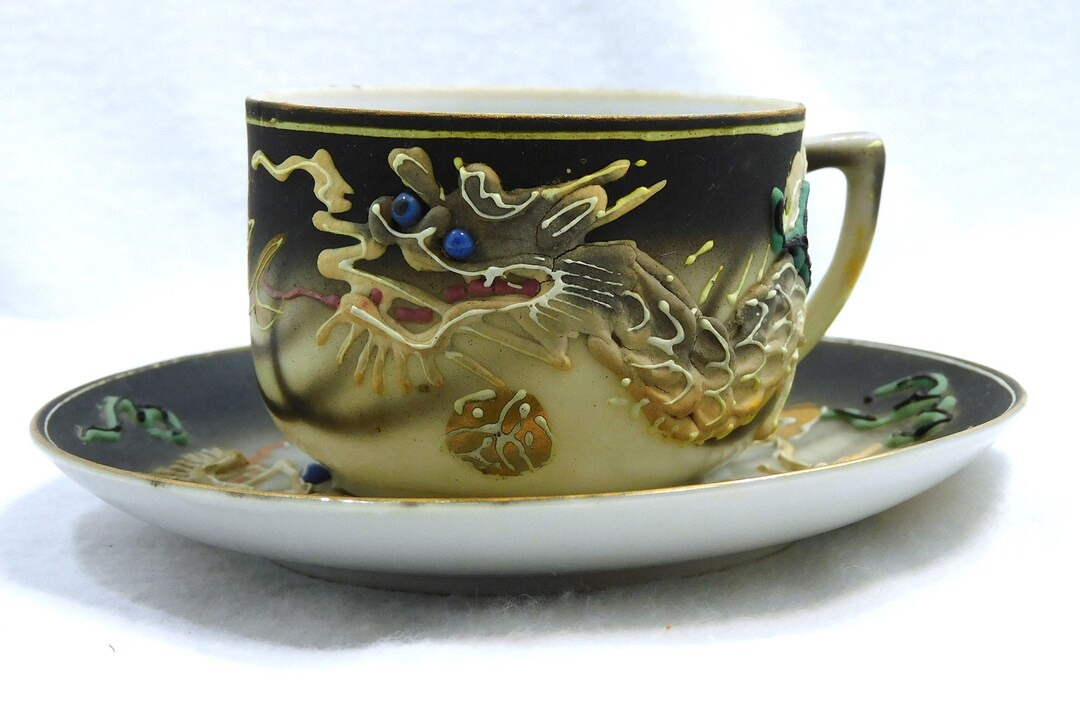 Japanese Dragonware Demitasse Cup & Saucer Set Porcelain Enameled ...