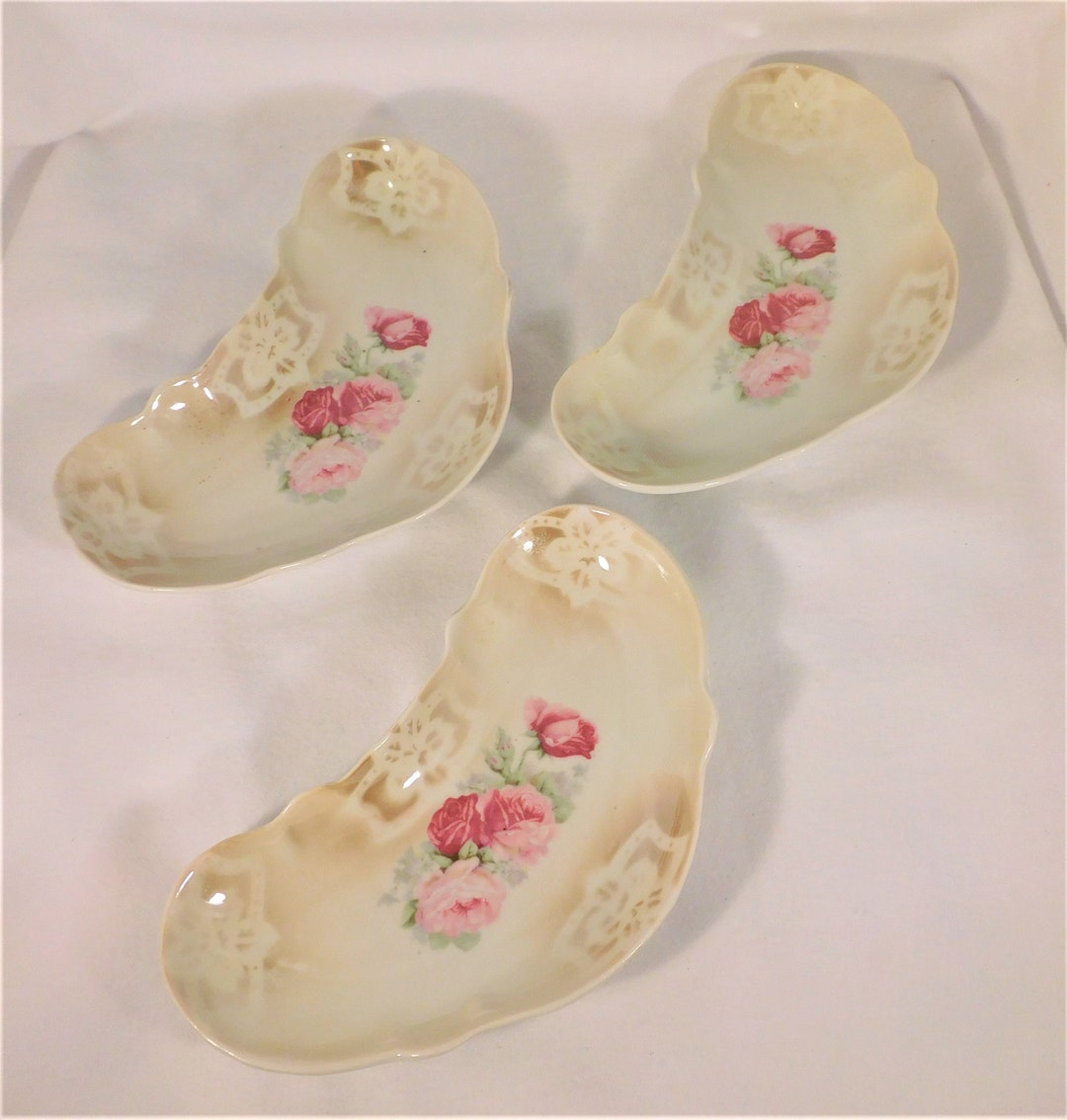 Bone Dishes Trinket Trays Set 3 German China Porcelain Matching Pink ...