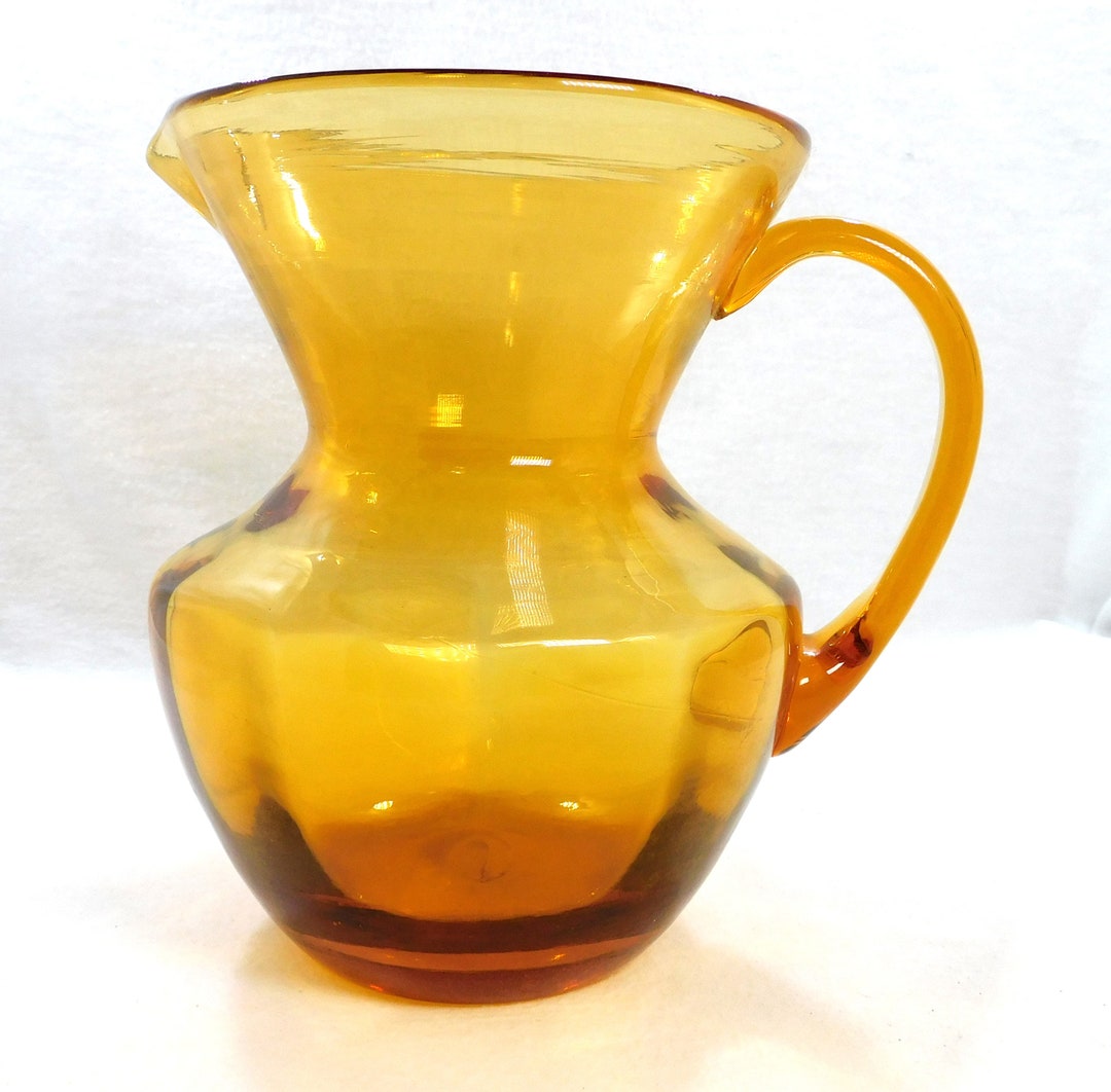 MCM Amber Glass Pitcher: Hand Blown Vintage Art Glass - Etsy