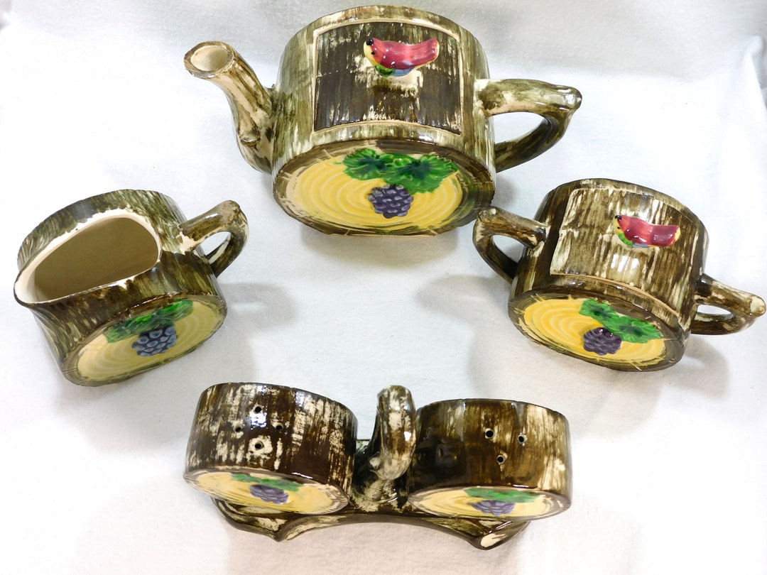 Vintage MCM Japan Coront 8 Pc Teapot Set: Hand-painted Ceramic Grape ...