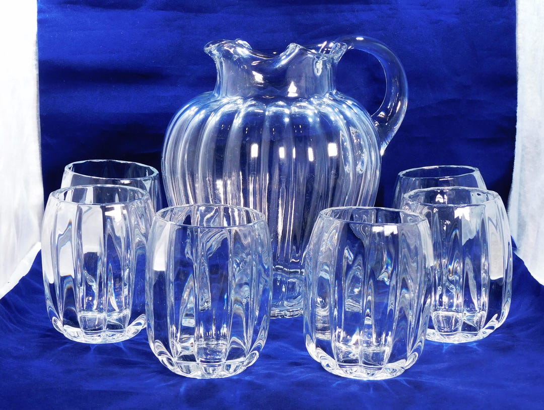 Vintage Heisey Glass Pitcher & 6 Tumblers Set Crystolite Pattern Clear ...