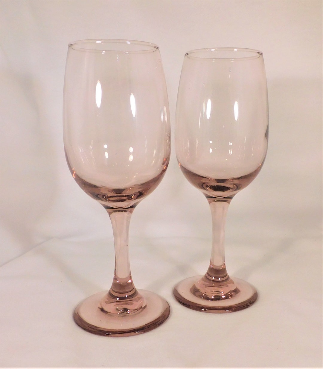 Libbey Set 2 Water Goblets Premiere Pink Color Dusty Rose Glass Tulip ...