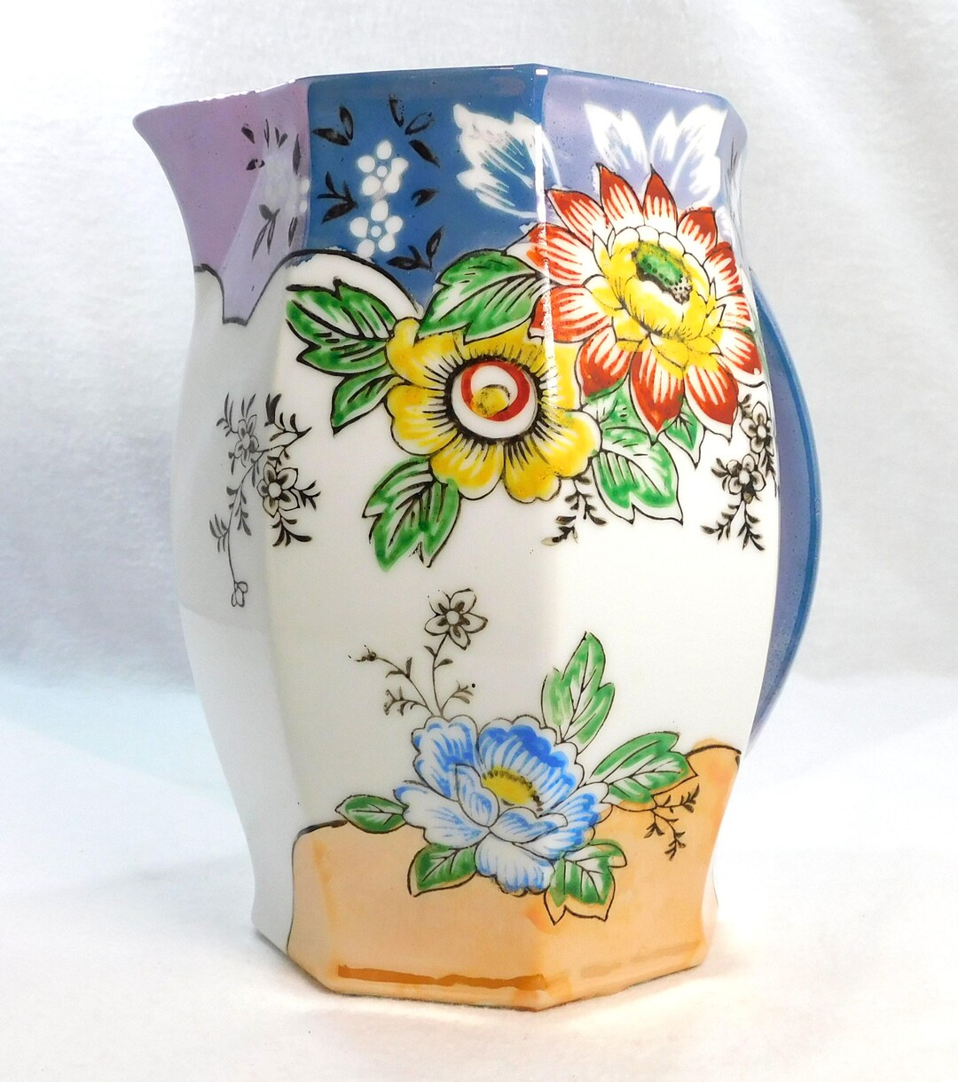 Vintage Japanese Pitcher Porcelain Hand Painted Floral Design Orange ...