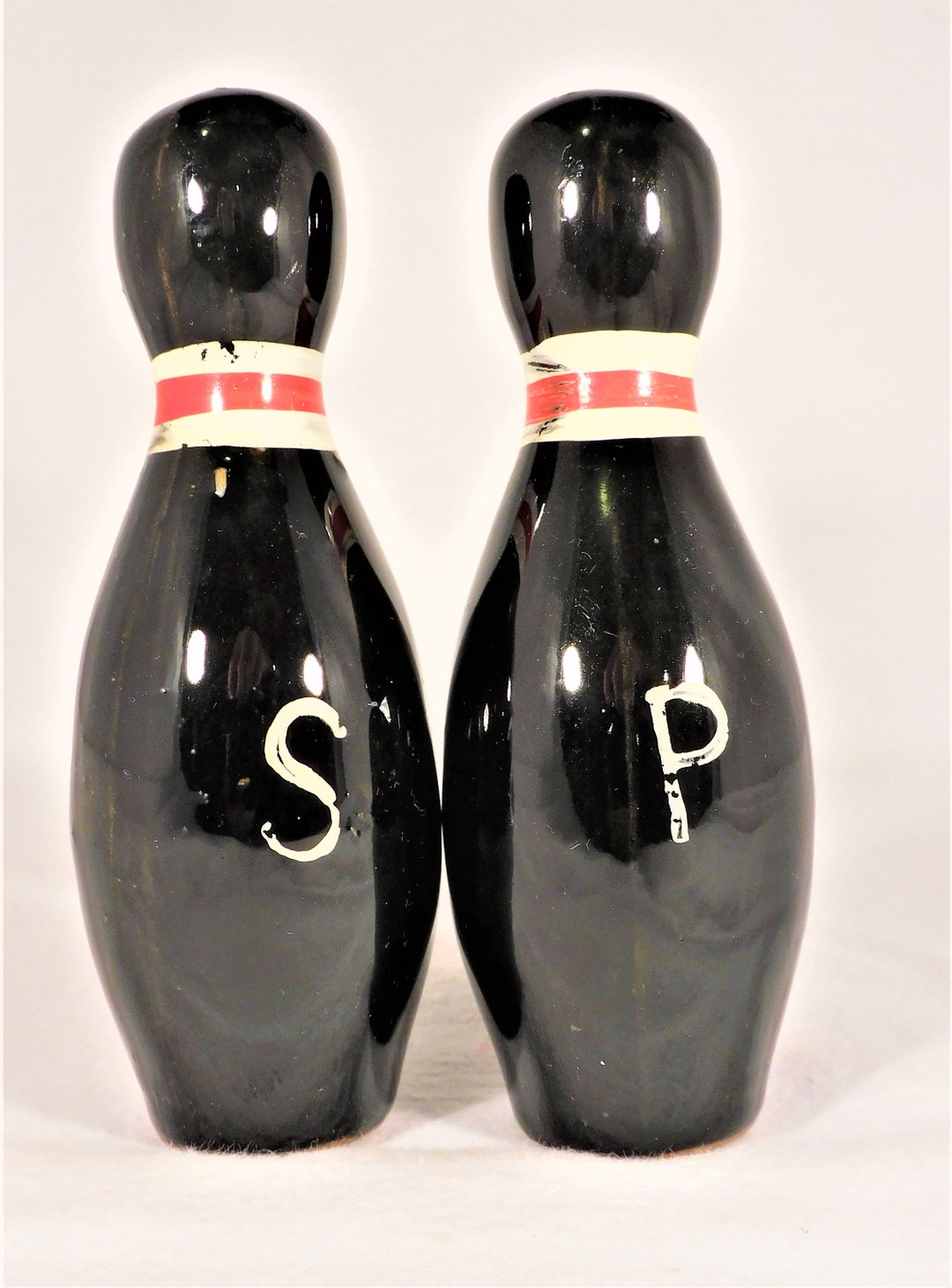 Tilso Japan Bowling Pin Salt & Pepper Shakers - Ceramic Black Shiny ...