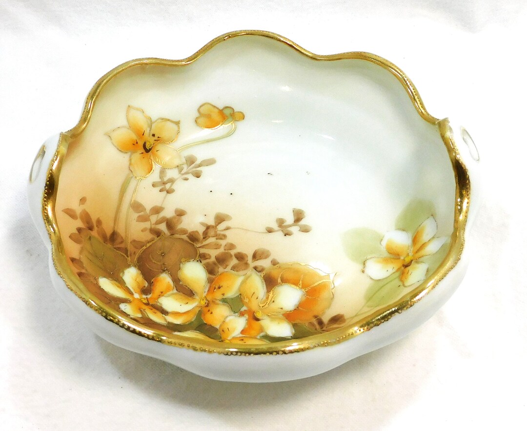 Nippon M. Morimura Bowl Hand Painted Porcelain Open Handled Yellow ...