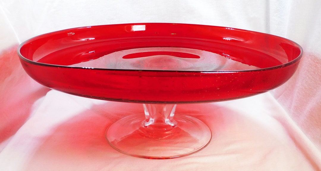 Artland Glass Cake Stand Red Controlled Bubble Top 1" Tall Rim Edge ...