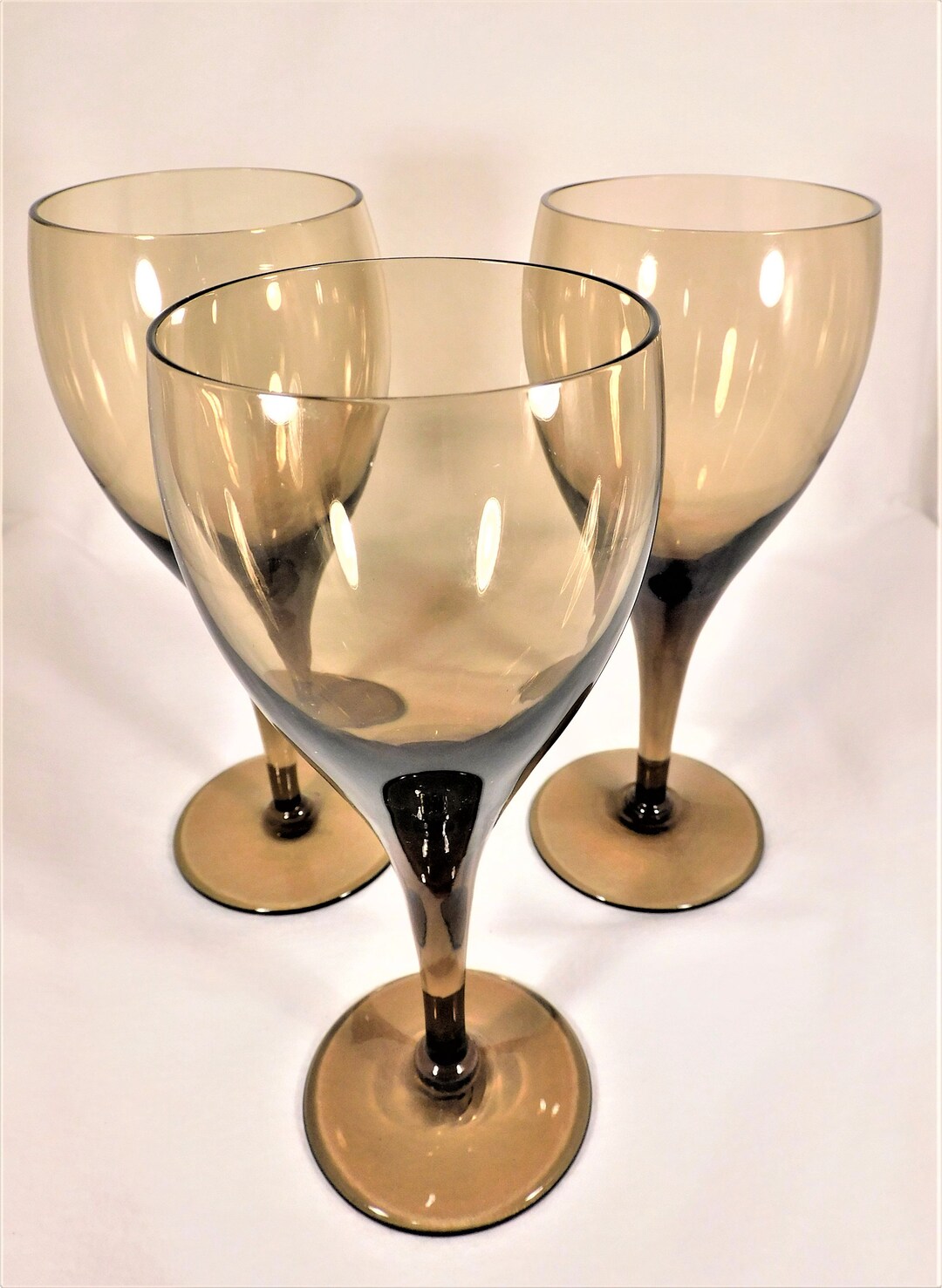 Vintage Set 3 Wine Goblets Hand Blown Brown Glass 7" Tall 6 Oz Vintage ...