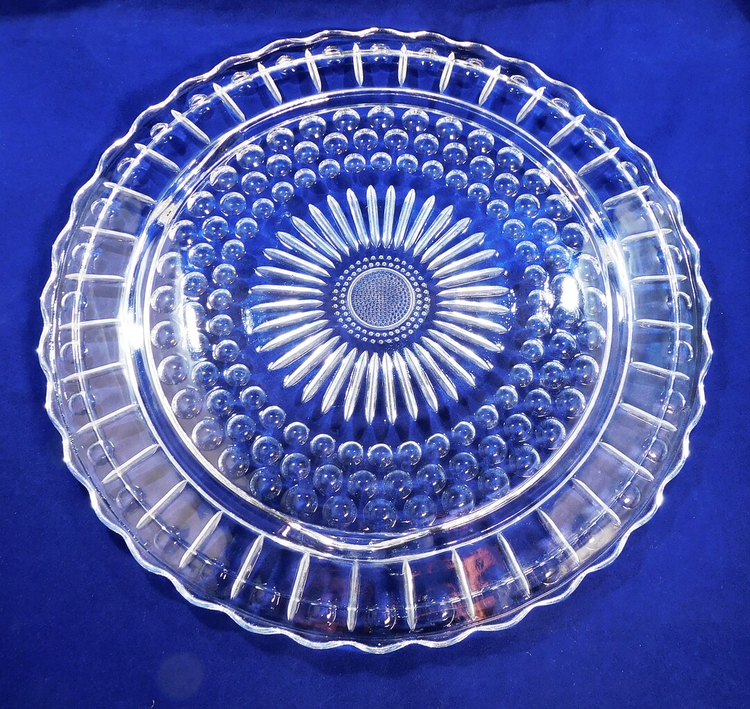 Federal MCM Cake Plate 3 Footed Clear Glass Dots & Panel Pattern 11.5 ...