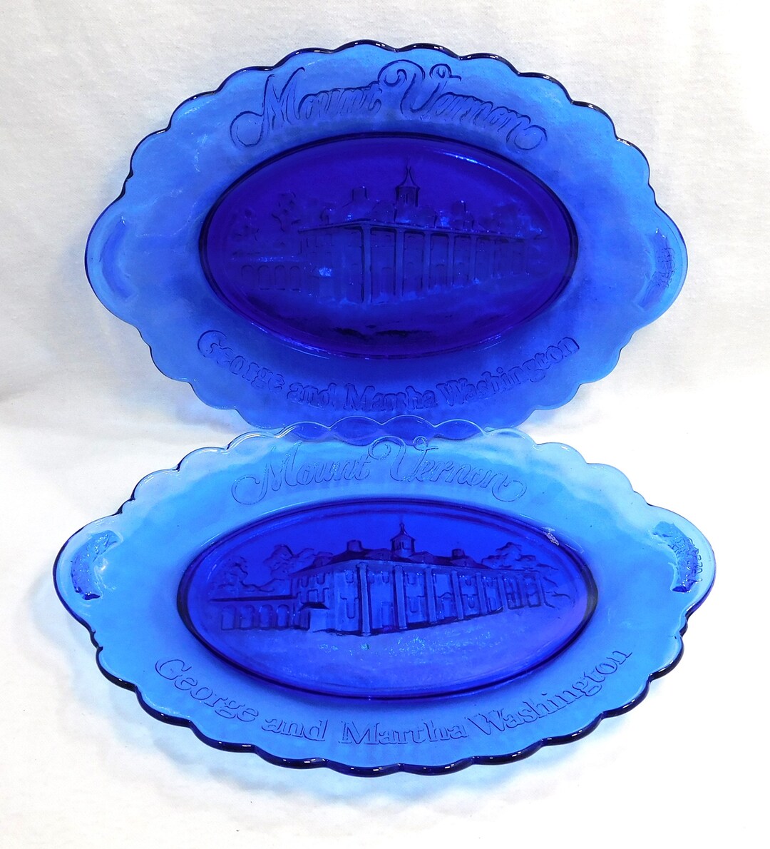 Avon 2 Cobalt Blue Glass Platters Mount Vernon George & Marth ...