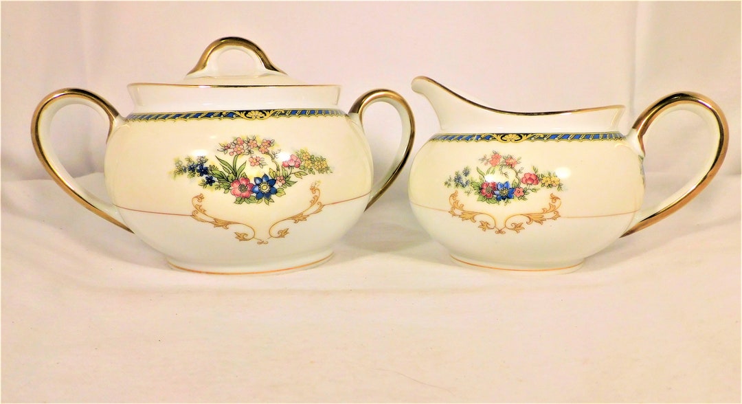 Noritake Morimura Porcelain Cream & Covered Sugar Romance Pattern ...