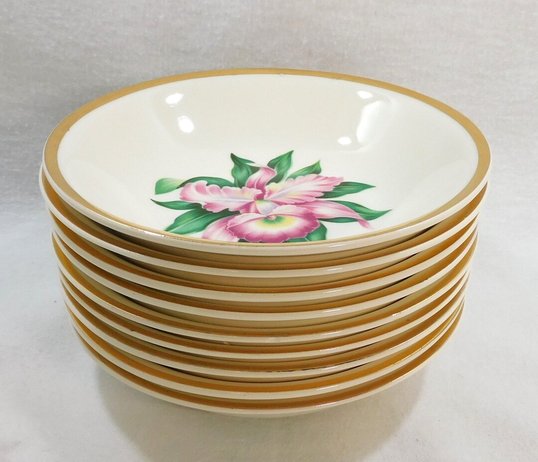 Vintage Paden City Pottery Bowls (set of 9): MCM Orchid Design, 22K ...