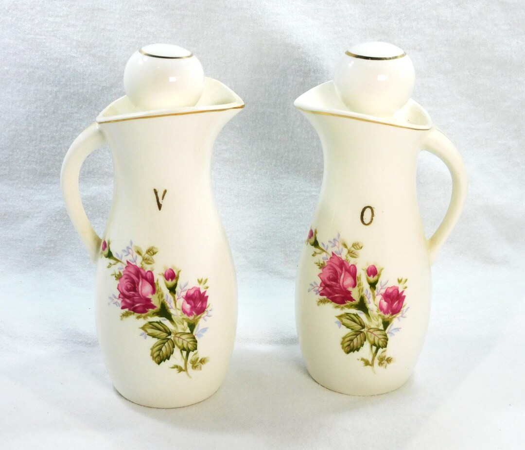 Vintage Nasco Japan Oil & Vinegar Cruet Set: MCM Moss Rose Porcelain - Etsy