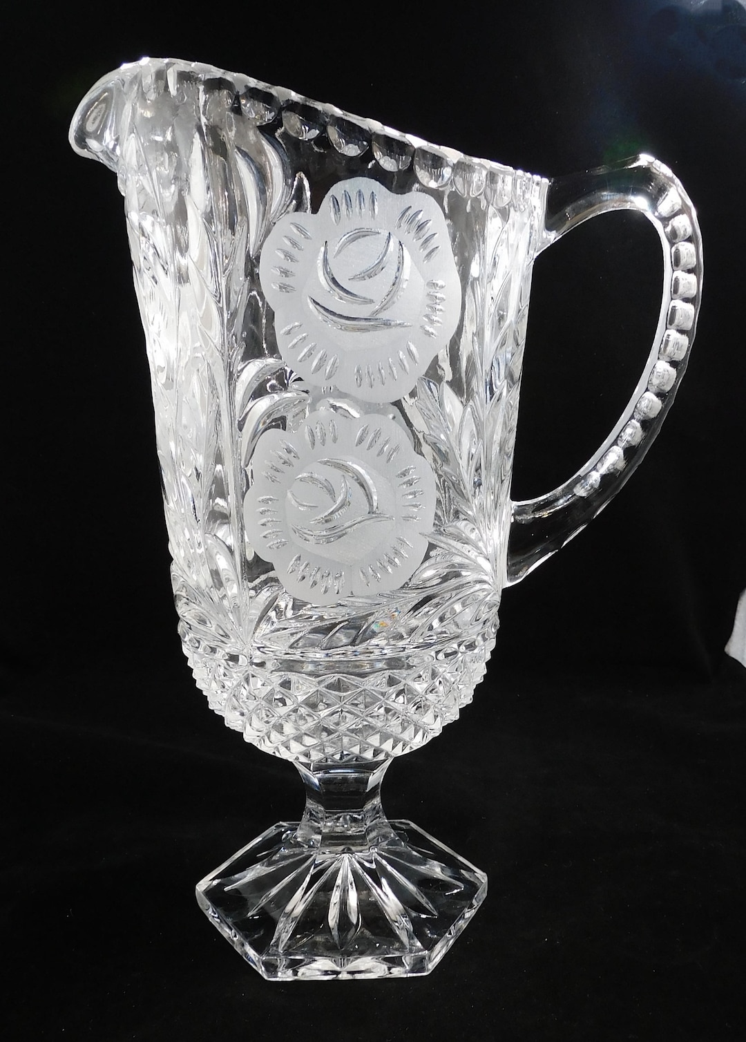 Vintage Bleikristall Lead Crystal Pitcher: Frosted Rose Design, 10.25 ...