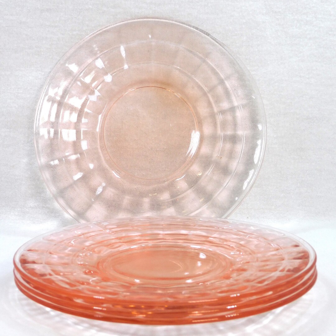 Anchor Hocking 4 Saucers Pink Depression Glass Block Optic Pattern 6.25 ...