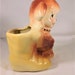 Dog Vase Planter Happy Puppy Pottery Ceramic Brown Shiny Glaze Crazed 5 ...
