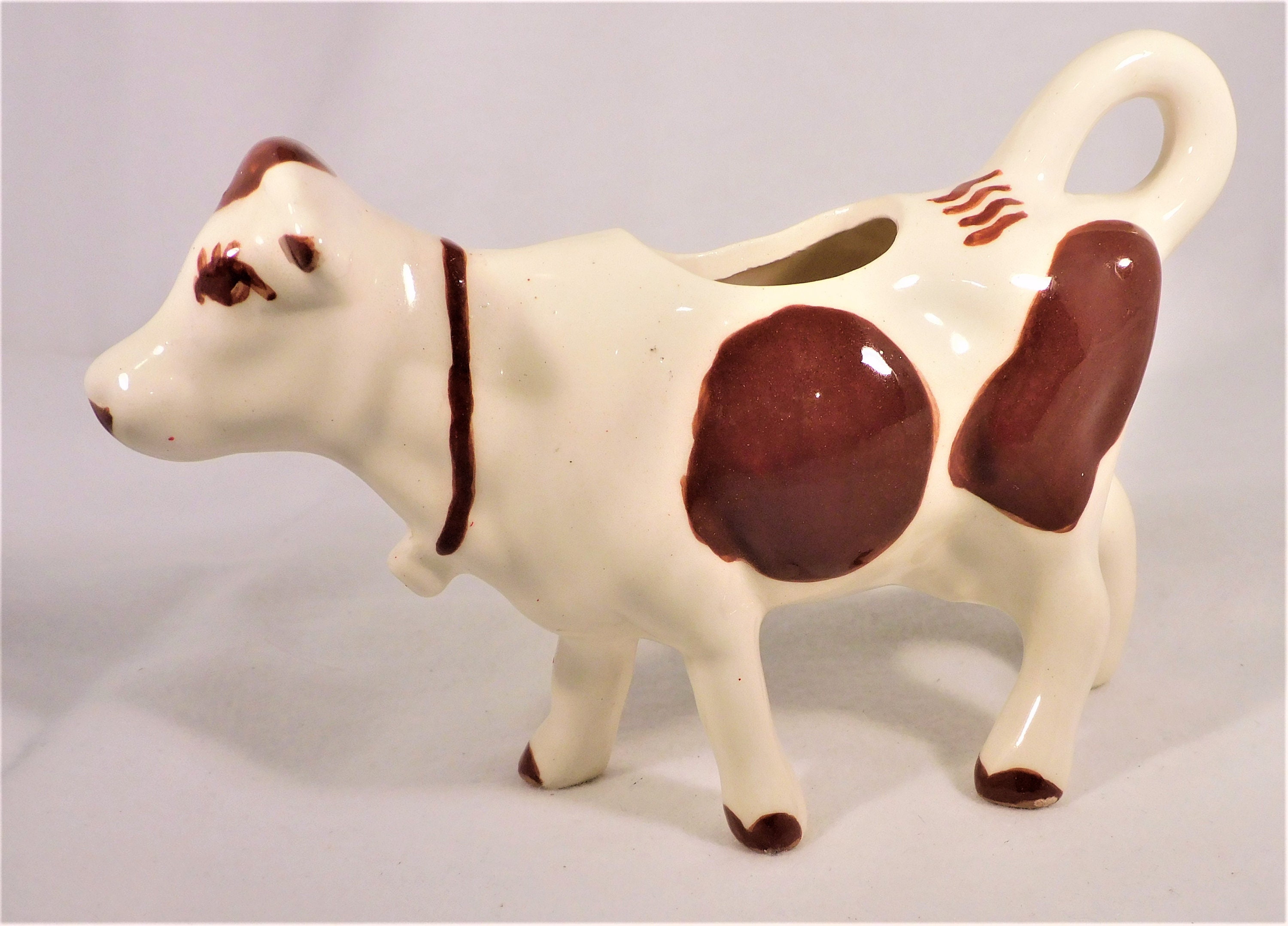 Cow Creamer Ceramic Brown Spotted Sides Striped Back Brown - Etsy
