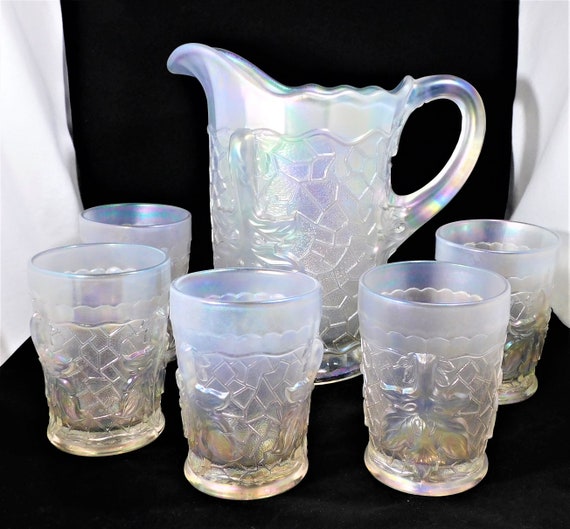 Mosser Glass Water Set Pitcher & 5 Glasses Tumblers Heavy - Etsy