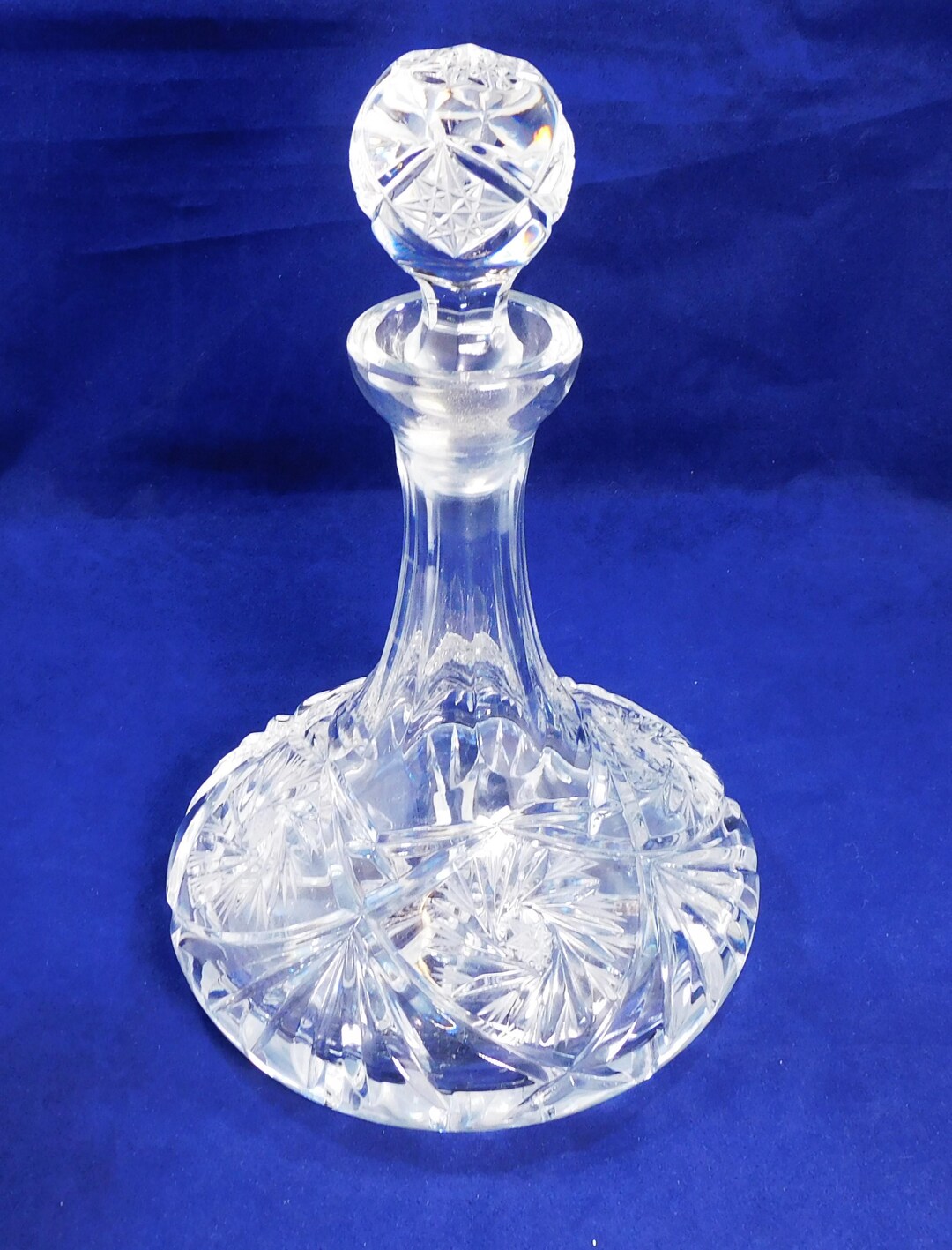 Vintage Clear Crystal Ship Decanter & Stopper 4 Rotating Stars Small ...