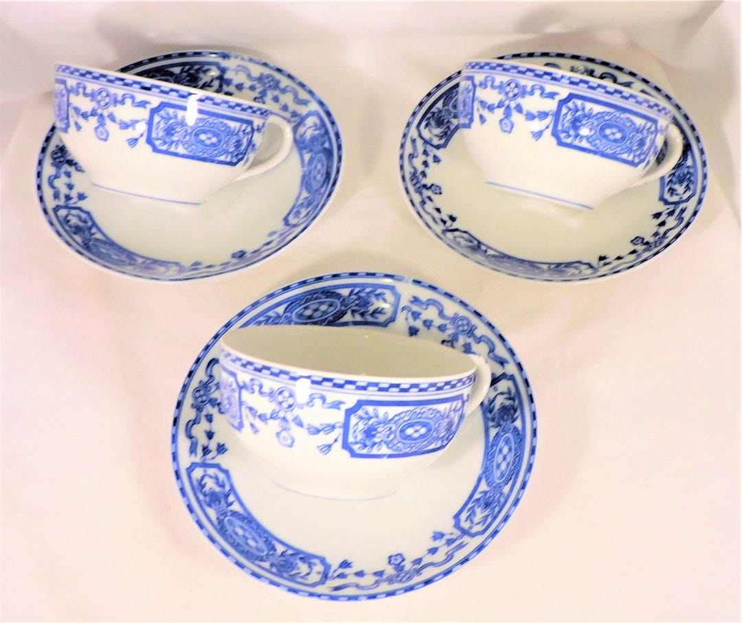 Antique Nippon Royal Sometuke Porcelain 3 Tea Coffee Cups 3 Saucers ...