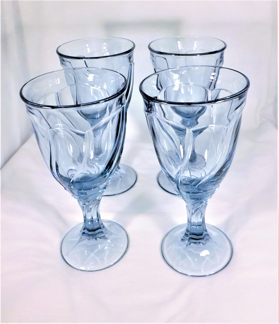 Noritake Set 4 Goblets Light Blue Sweet Swirl Pattern 7.25" Tall 10 Oz ...