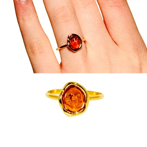 Delicate Amber Ringgold Ring With Ambernatural Amber - Etsy
