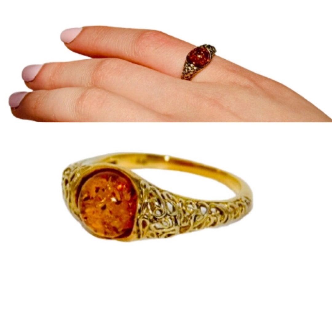 Natural Amber Ring,gold Ring With Amber,delicate Amber Ring,gift for ...