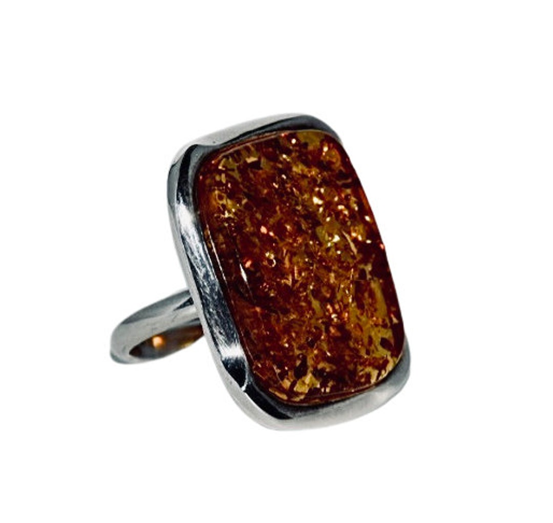 Elegant Amber Ring,silver Ring With Amber,natural Amber Ring,rectangle ...