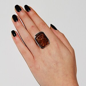 Elegant Amber Ring,silver Ring With Amber,natural Amber Ring,rectangle ...